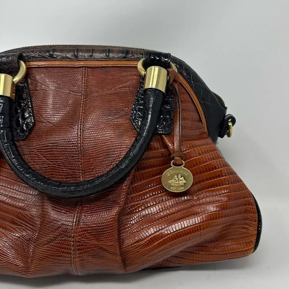 Brahmin | Bags | Brahmin Lisa Satchel Bag Cognac Tritexture Croc Lizard ...